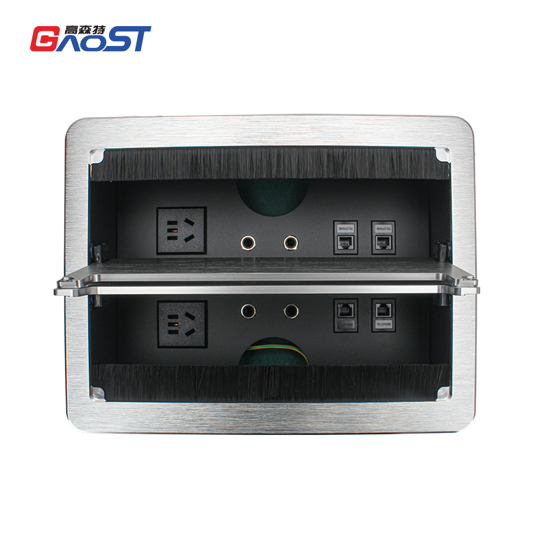 Desktop Flushed Panel Double Flip Socket With 2 China Outlets 4 3.55mm ...
